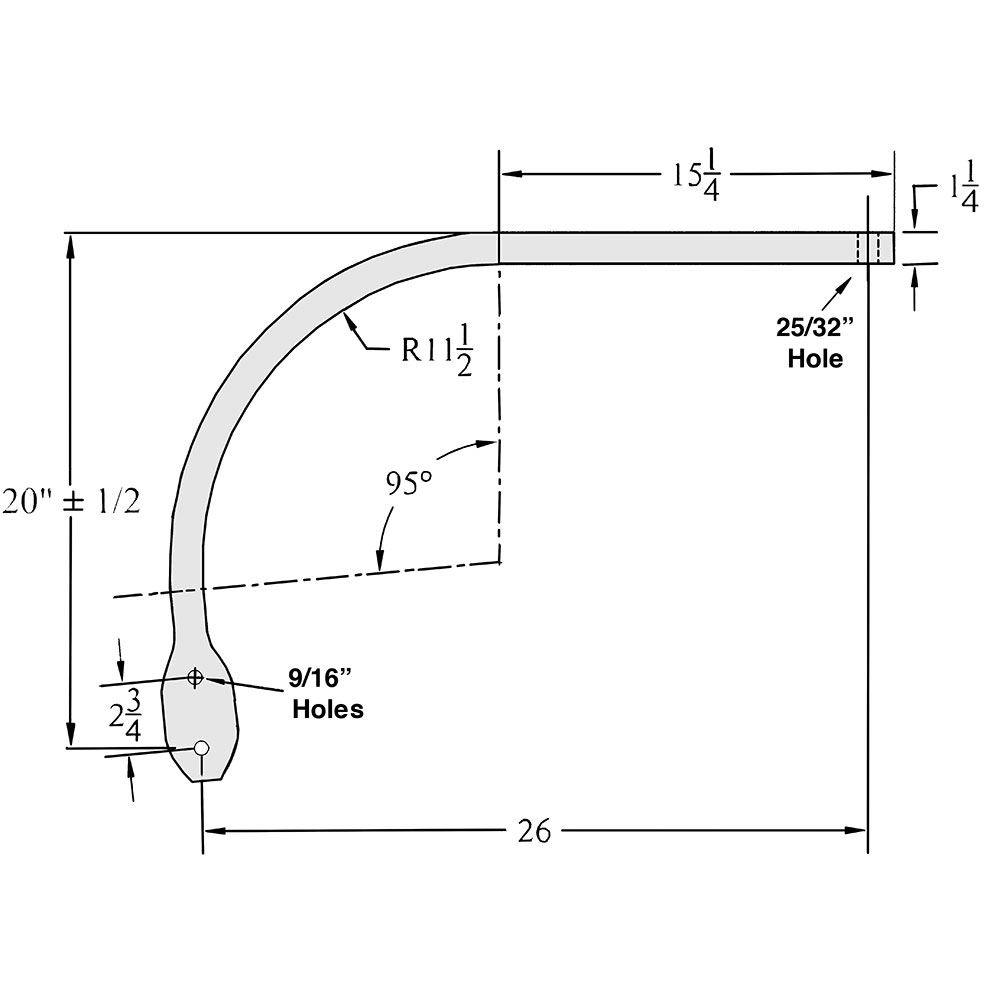 Spring Shank, Side Mount, 1-1/4IN X 2IN, 3-Hole, Strip Till