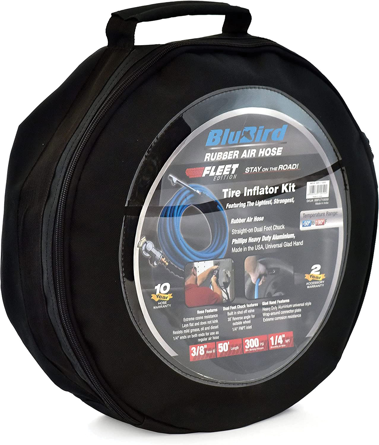 Tire Inflator Kit with Glad Hand Adapter, 3/8" x 50' Air Hose, Carry ...