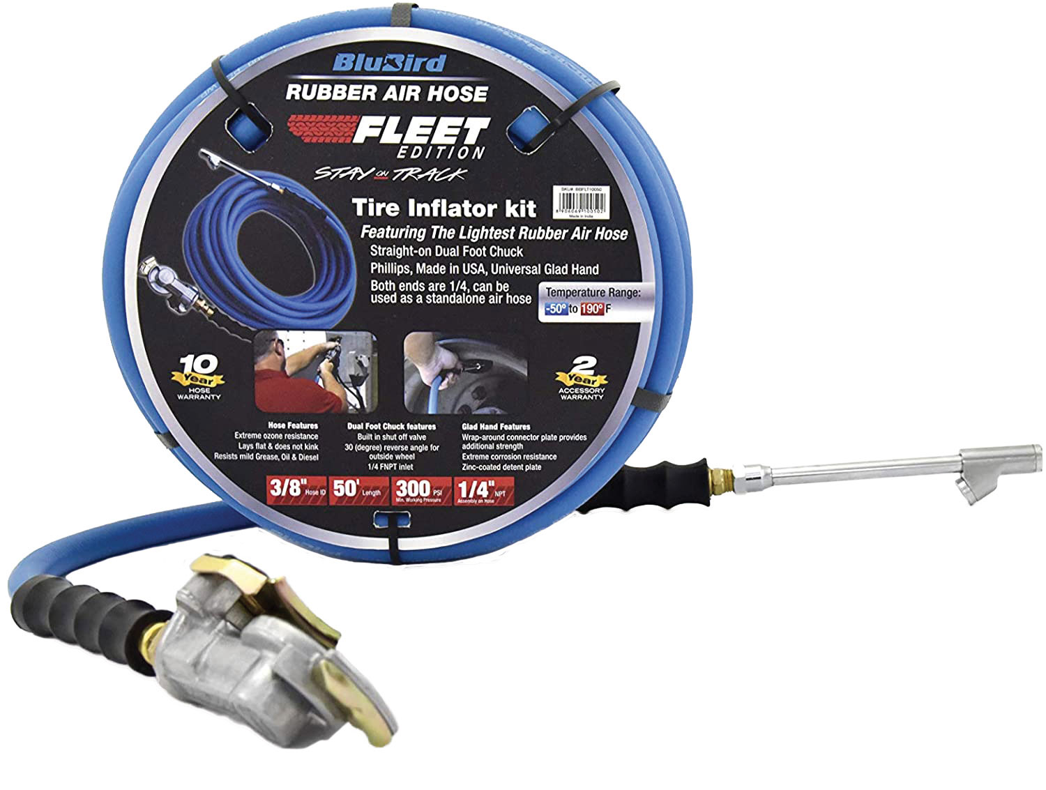 Tire Inflator Kit with Glad Hand Adapter, 3/8" x 50' Air Hose, Carry ...